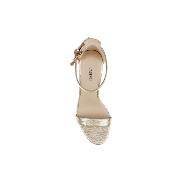 L'Agence Gisele Embellished Leather Ankle Strap Sandal - Gold Lizard Leather