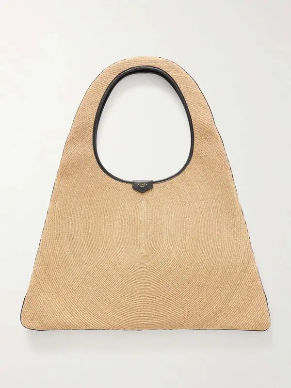 Alaïa Leather-trimmed Paper Straw Shoulder Bag - Camel