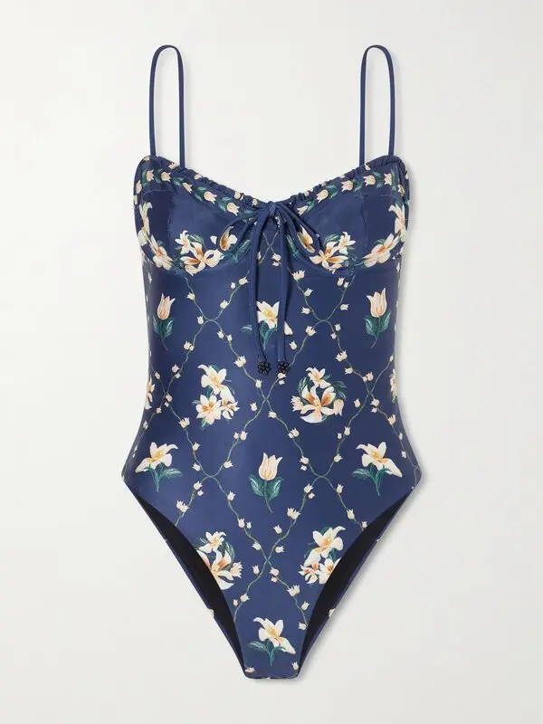Agua Bendita Ebano Promesa Floral-print One-piece Swimsuit - Blue