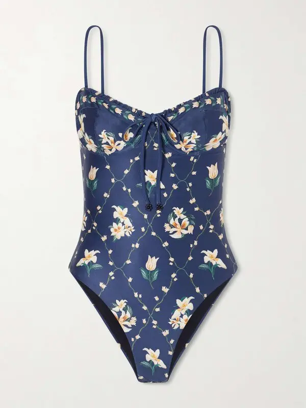 Agua Bendita Ebano Promesa Floral-print One-piece Swimsuit - Navy