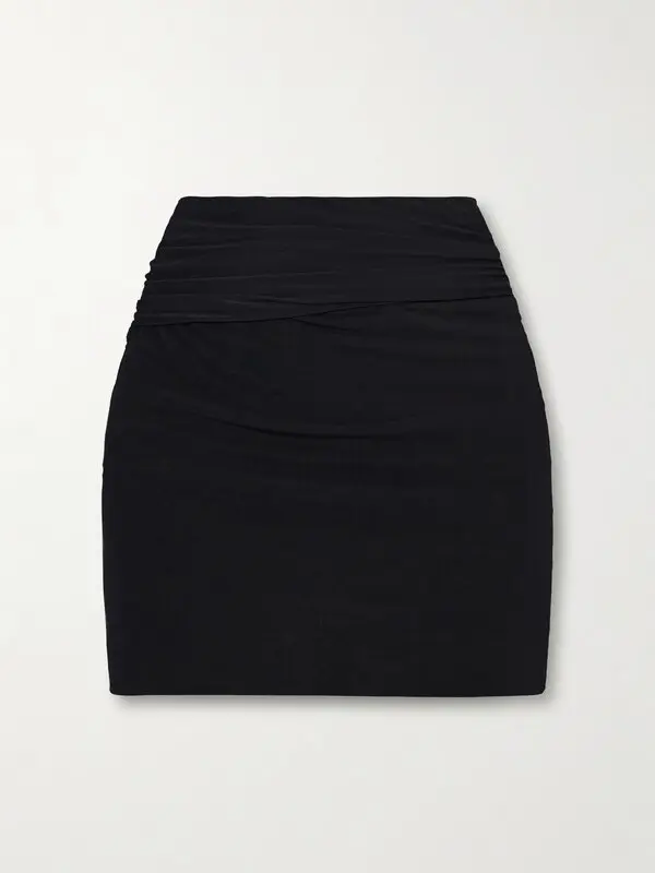 Wardrobe.NYC Mesh Ruched Mini Skirt - Black