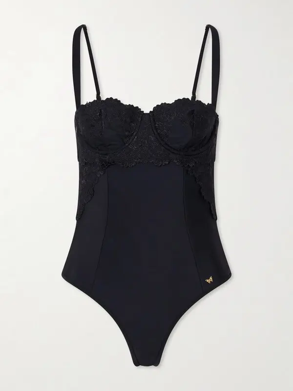 Kiki De Montparnasse Juliette Lace-trimmed One-piece - Black