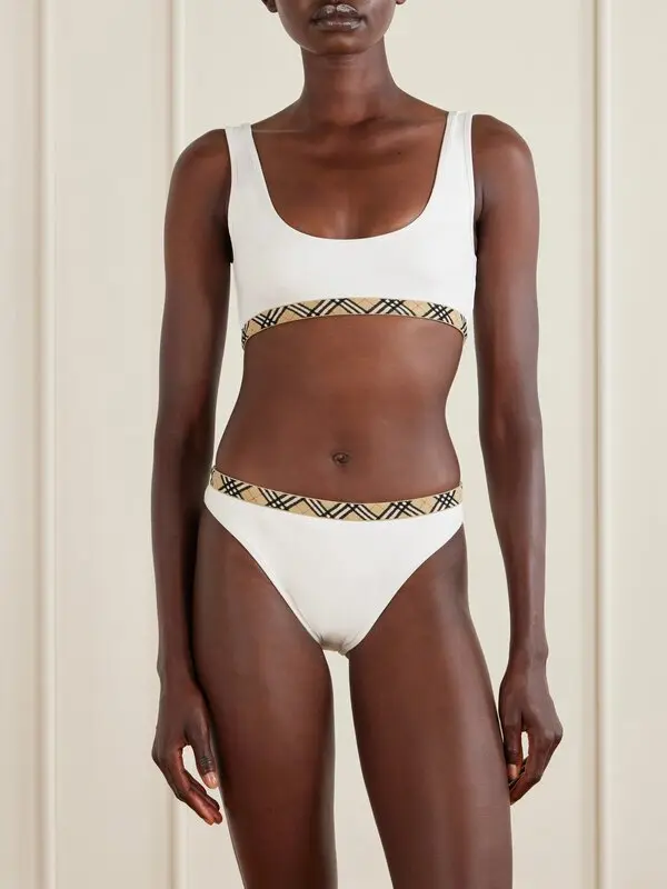 Burberry Samphire Checked Bikini Bottom - White