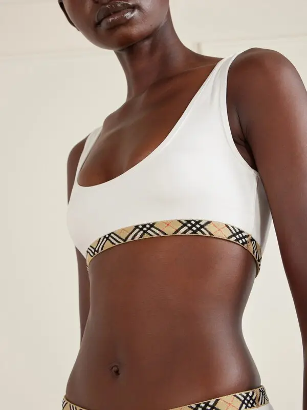 Burberry Samphire Checked Bikini Top - White