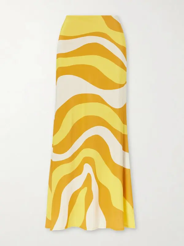 CALA DE LA CRUZ Halia Printed Stretch Jersey Maxi Skirt - Yellow