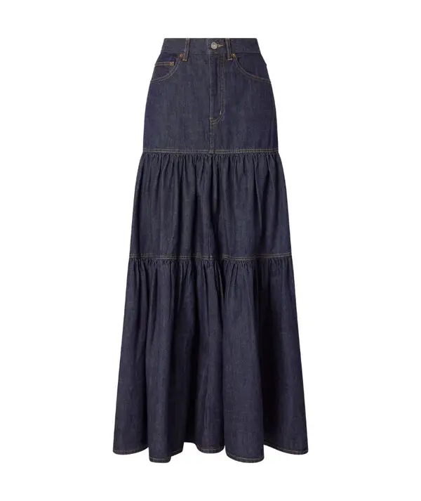 Saint Laurent Tiered Denim Maxi Skirt