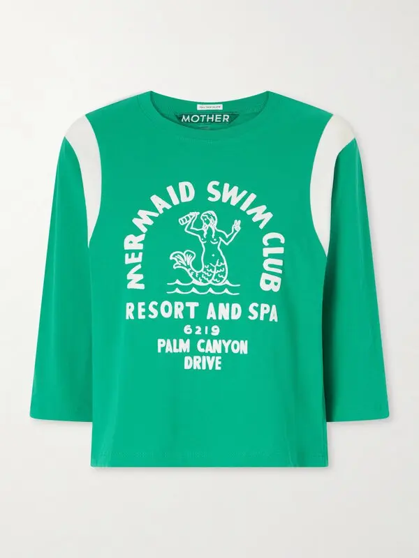 MOTHER The Better Half Flocked Printed Cotton T-shirt - Green