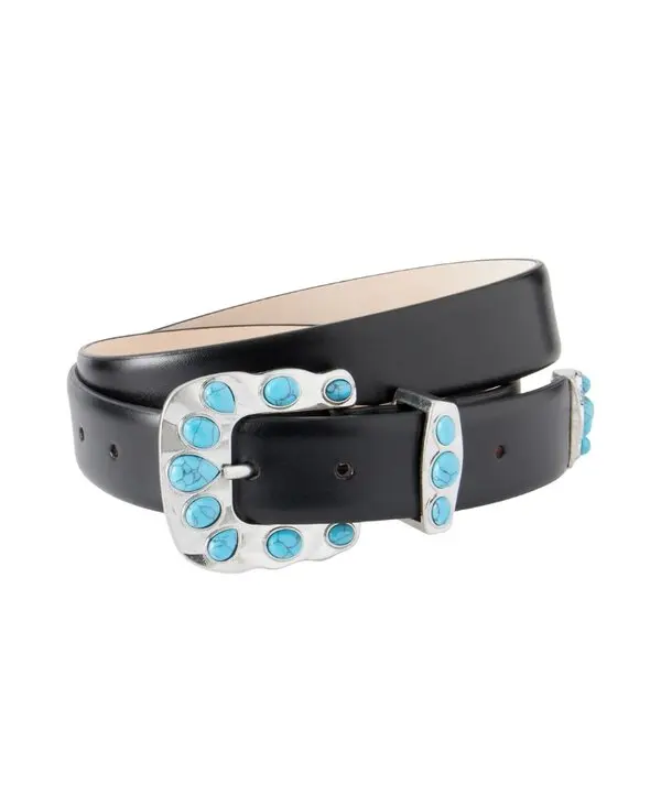 DEHANCHE Juna Turquoise Embellished Leather Belt - Black