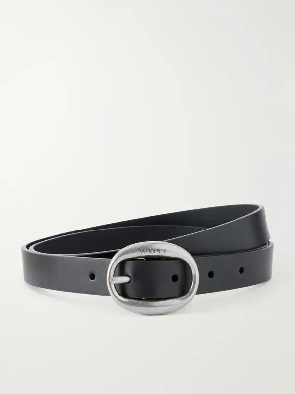 Saint Laurent Engraved Logo Leather Belt - Black