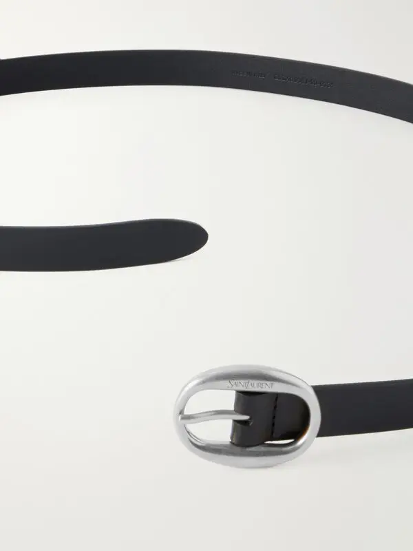 Saint Laurent Engraved Logo Leather Belt - Black