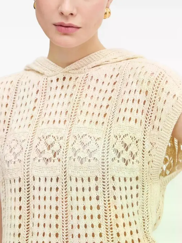 TWINSET Beige Crochet Knit Hooded Top