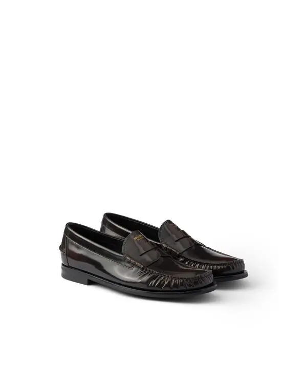 Prada Brushed Leather Loafers - Brown