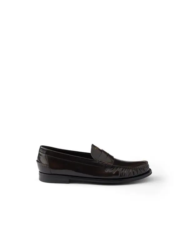 Prada Brushed Leather Loafers - Brown