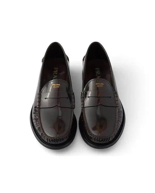 Prada Brushed Leather Loafers - Brown