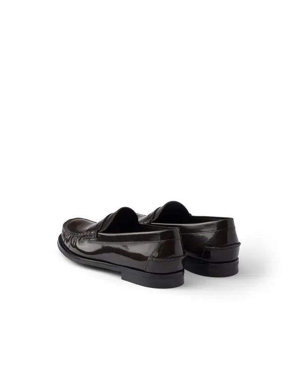 Prada Brushed Leather Loafers - Brown