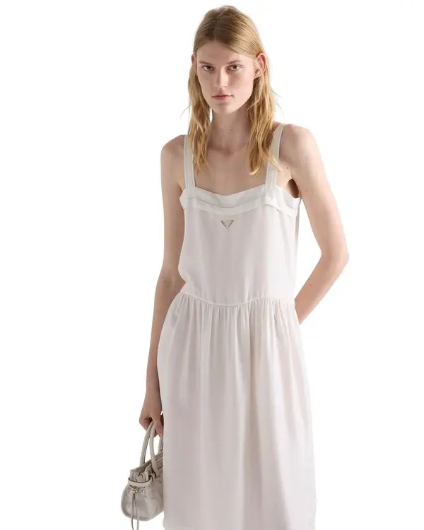 Prada Embroidered Old Washed Silk Dress - Neutral