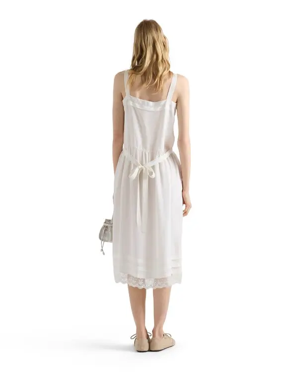 Prada Embroidered Old Washed Silk Dress - Neutral