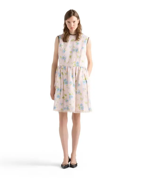 Prada Sleeveless Floral Print Linen Dress
