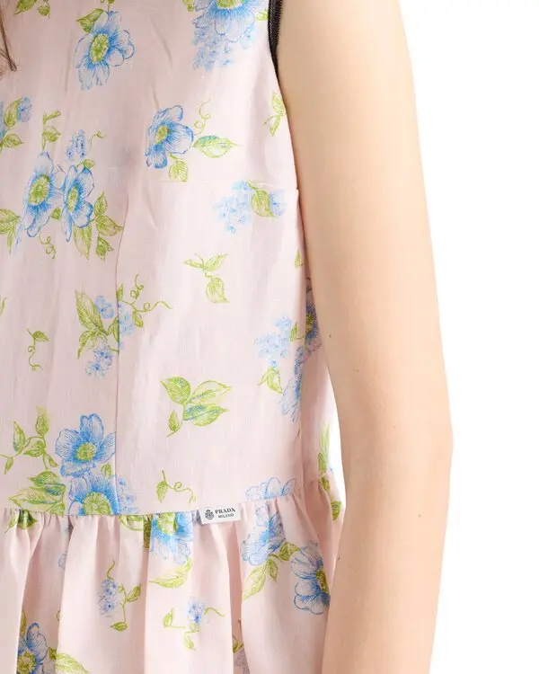 Prada Sleeveless Floral Print Linen Dress