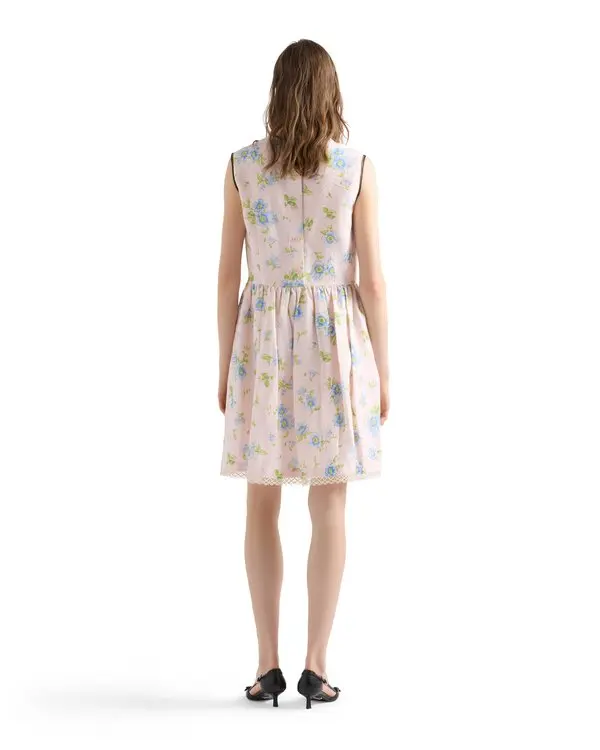 Prada Sleeveless Floral Print Linen Dress
