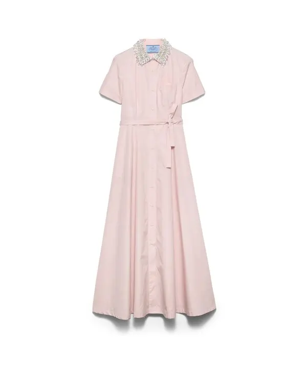 Prada Embroidered Poplin Shirt Dress - Pink