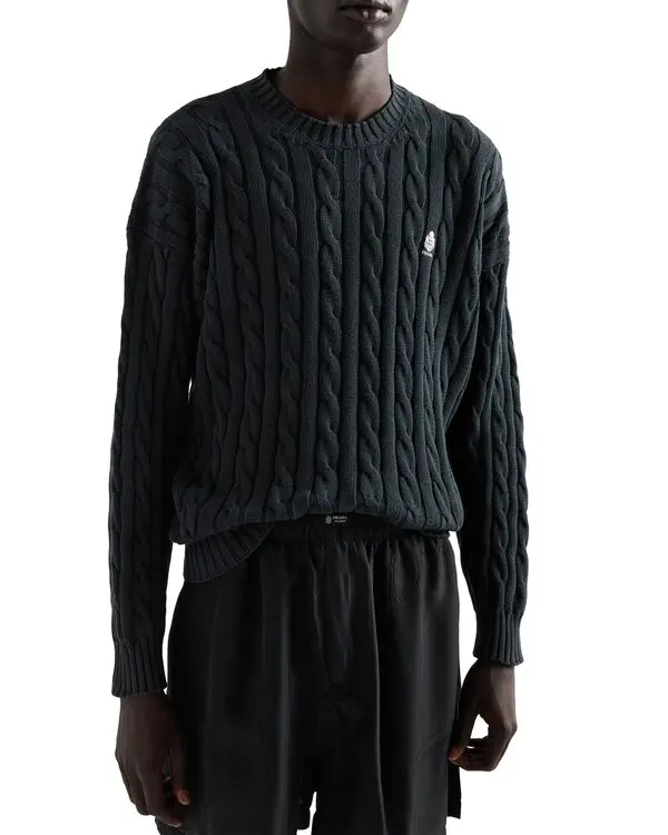 Prada Cotton Cable-knit Crew Neck Sweater