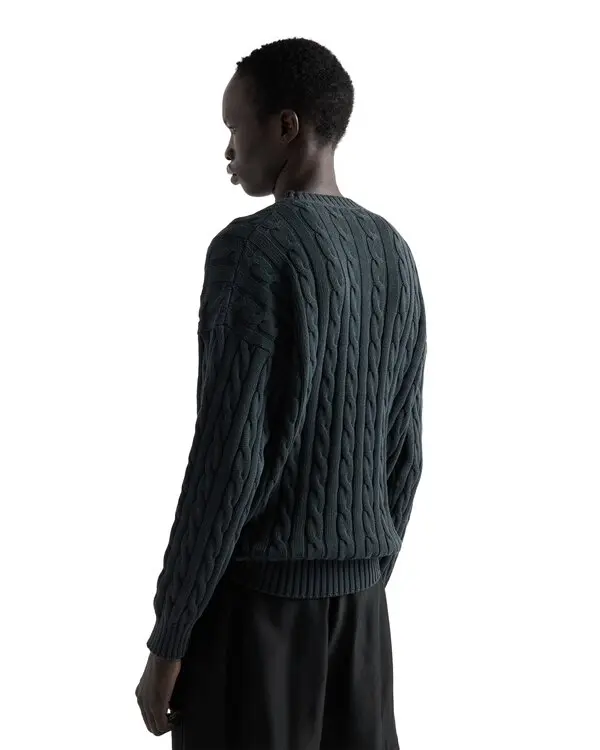 Prada Cotton Cable-knit Crew Neck Sweater
