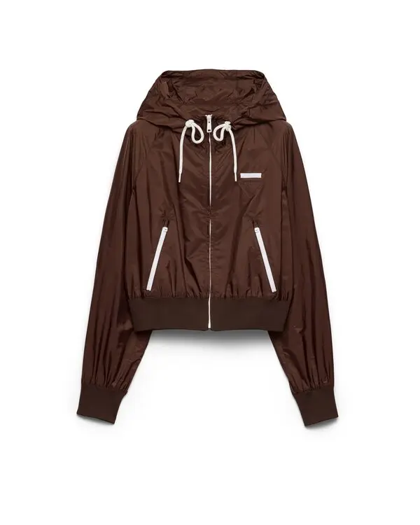 Prada Lightweight Re-nylon Blouson Jacket With Hood - Brown