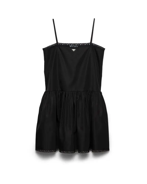 Prada Re-nylon Mini Dress With Lace Trim - Black