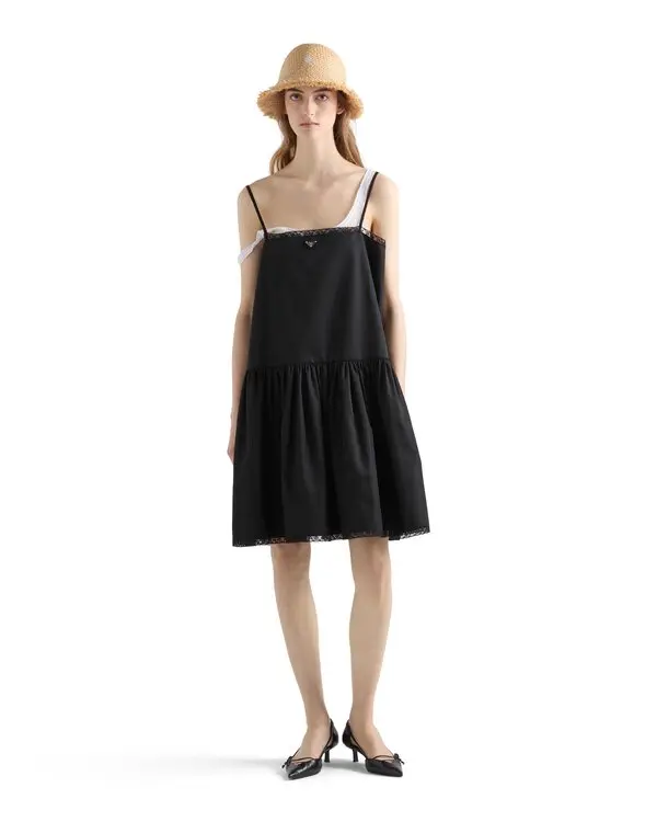 Prada Re-nylon Mini Dress With Lace Trim