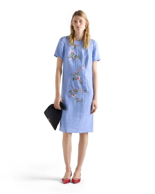 Prada Embroidered Linen Sheath Dress