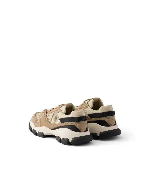 Prada Mesh And Suede Lace-up Sneakers - Neutral