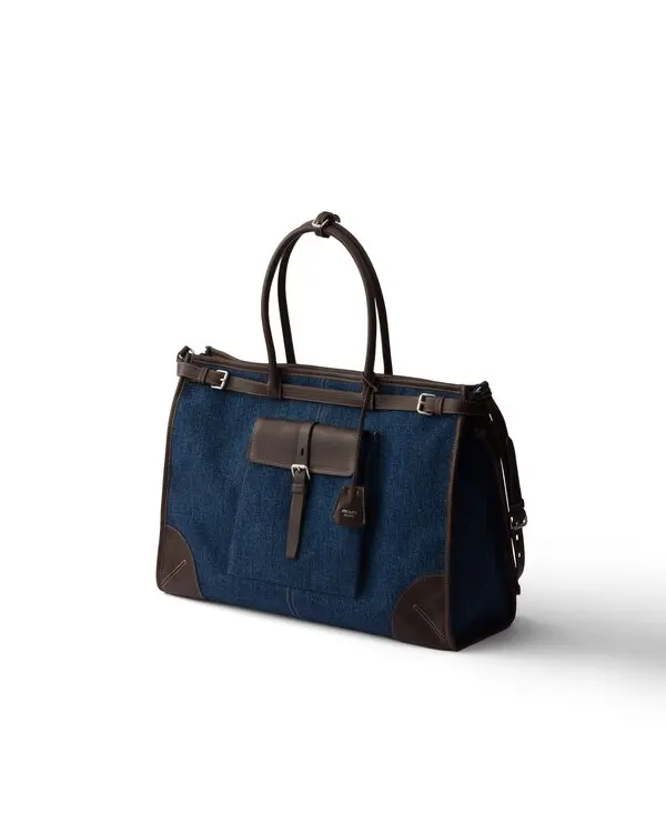 Prada Bonnie Denim And Leather Tote Bag - Blue