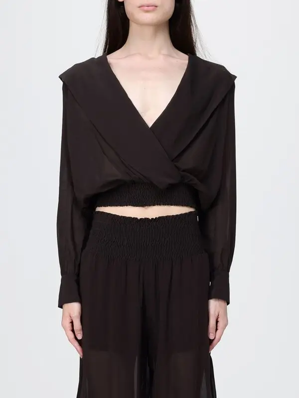 Pinko Synthetic Crepe Hooded V-neck Blouse - Brown