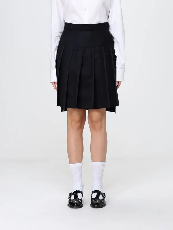 Thom Browne Pleated Silk Miniskirt With 4-bar Motif - Black