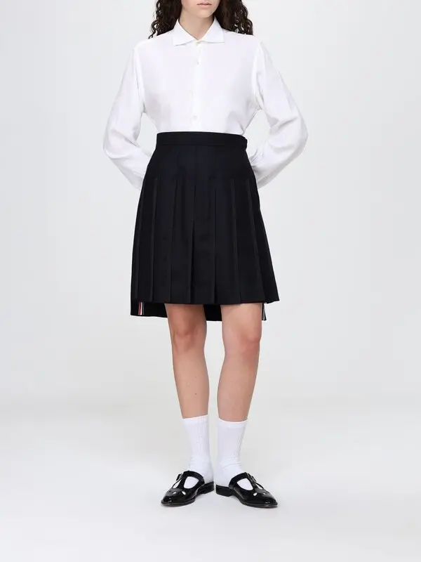 Thom Browne Pleated Silk Miniskirt With 4-bar Motif - Black