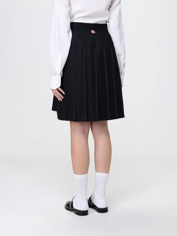 Thom Browne Pleated Silk Miniskirt With 4-bar Motif - Black