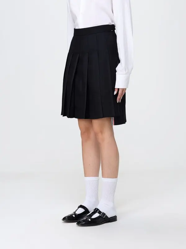 Thom Browne Pleated Silk Miniskirt With 4-bar Motif - Black