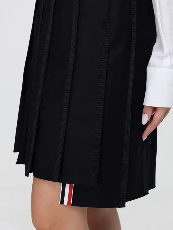 Thom Browne Pleated Silk Miniskirt With 4-bar Motif - Black