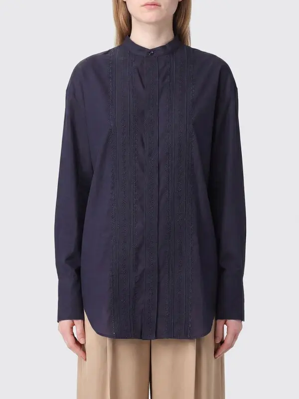 FORTE_FORTE Embroidered Cotton Shirt - Blue