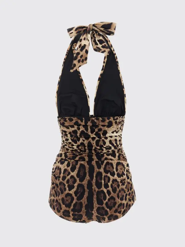 Dolce & Gabbana Halter Neck Animalier Print One-piece Swimsuit - Brown