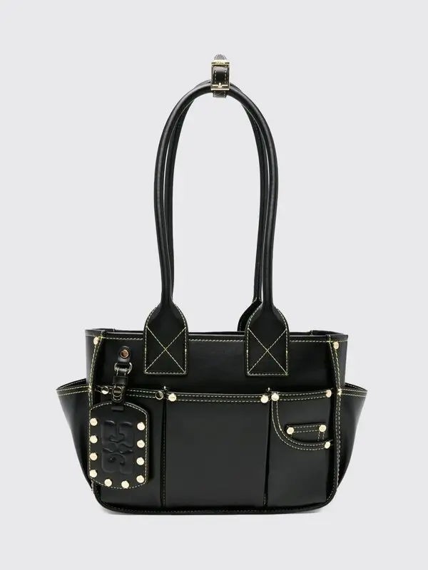 GANNI Recycled Leather Studded Tote Bag - Black