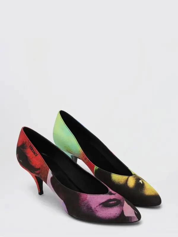 Versace Graphic Print Silk And Leather Court Shoes With Medium Heel - Multicolor