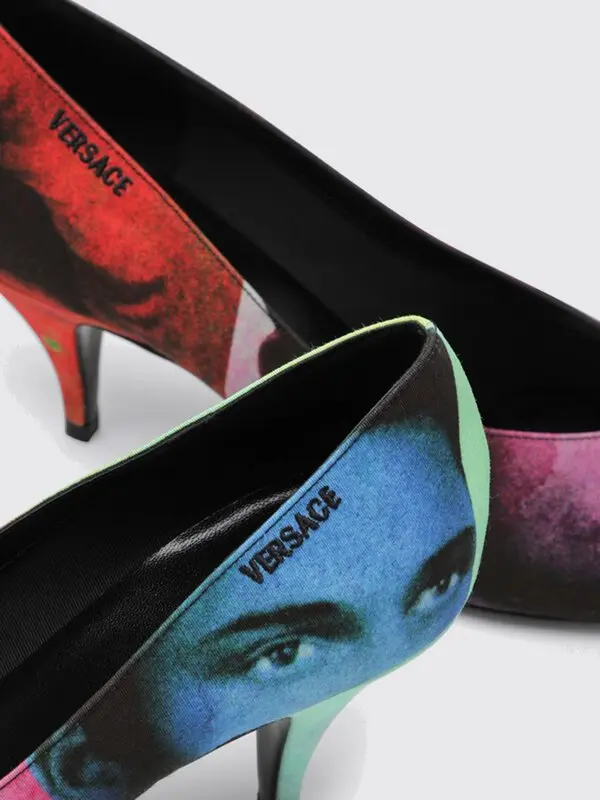 Versace Graphic Print Silk And Leather Court Shoes With Medium Heel - Multicolor