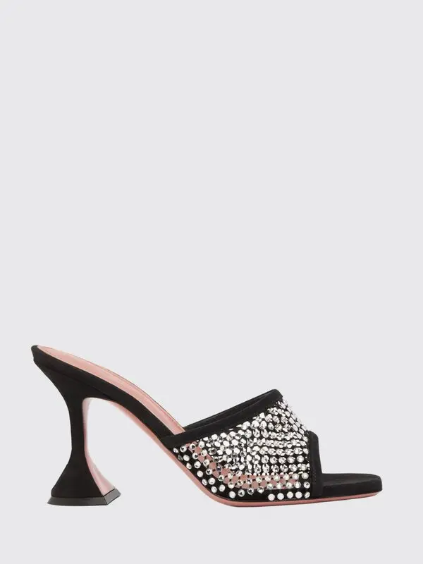 Amina Muaddi Embellished High Heel Mule Sandals - Black
