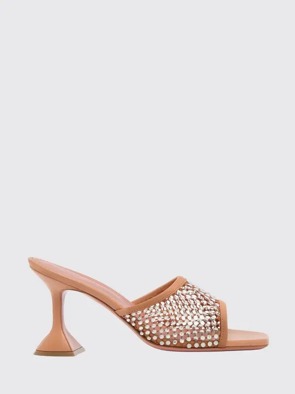 Amina Muaddi Embellished High Heel Mule Sandals - Milk
