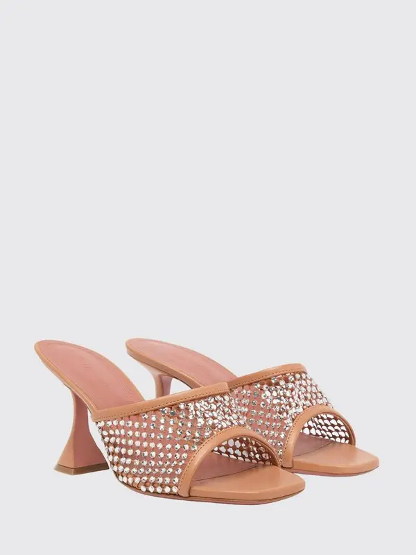 Amina Muaddi Embellished High Heel Mule Sandals - Milk