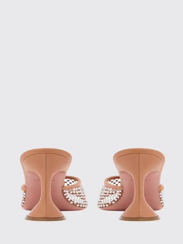 Amina Muaddi Embellished High Heel Mule Sandals - Milk