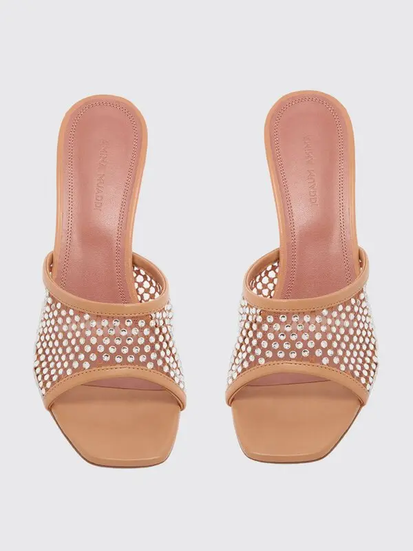 Amina Muaddi Embellished High Heel Mule Sandals - Milk