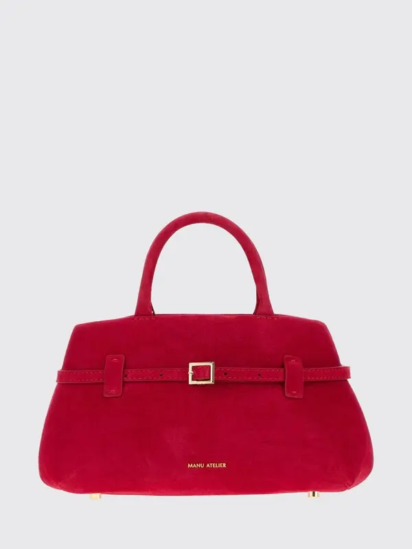 Manu Atelier Suede Tote Bag With Buckle Detail - Red